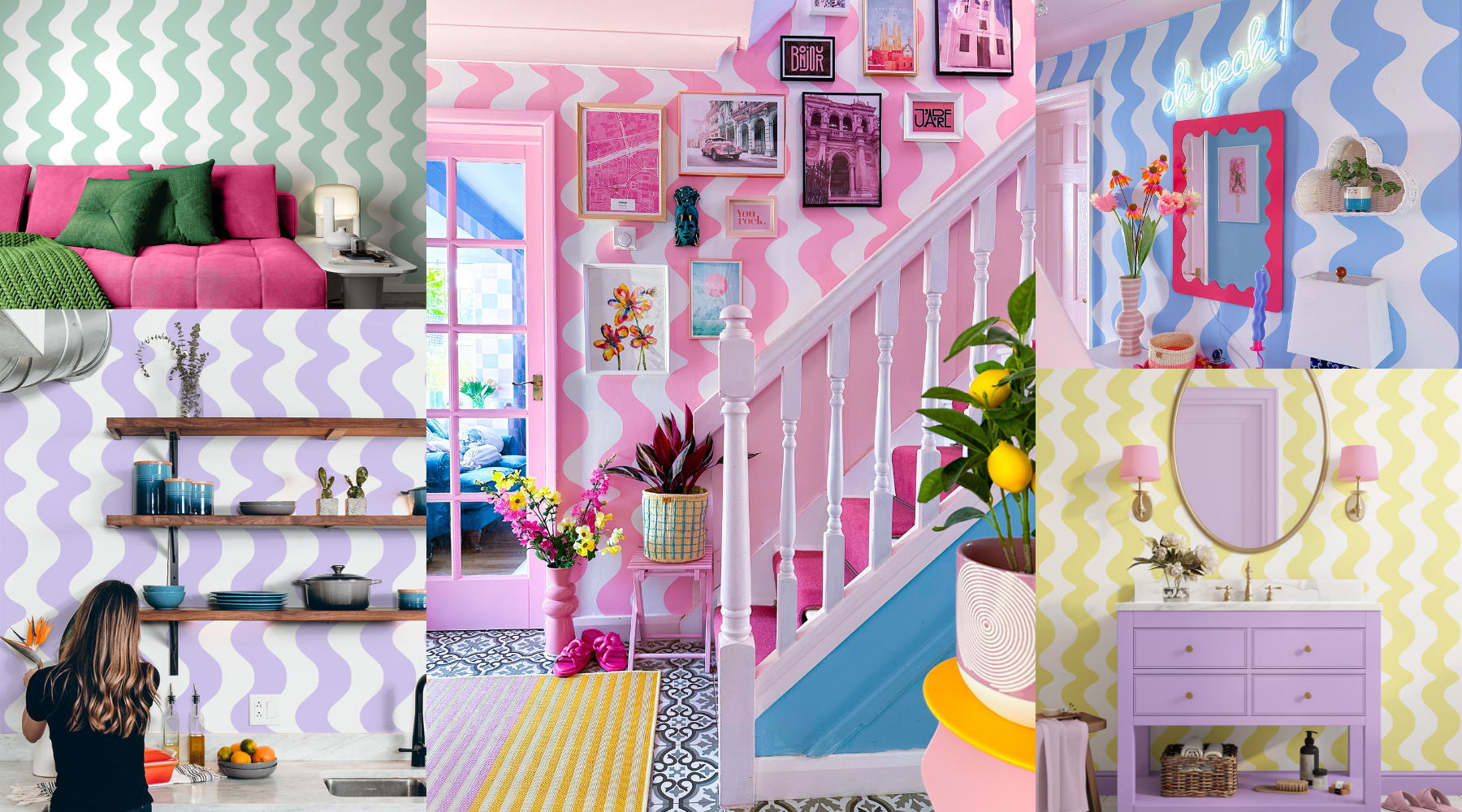 ‘On The Same Wavelength’ wallpaper with wavy design – Réka Thornton designs