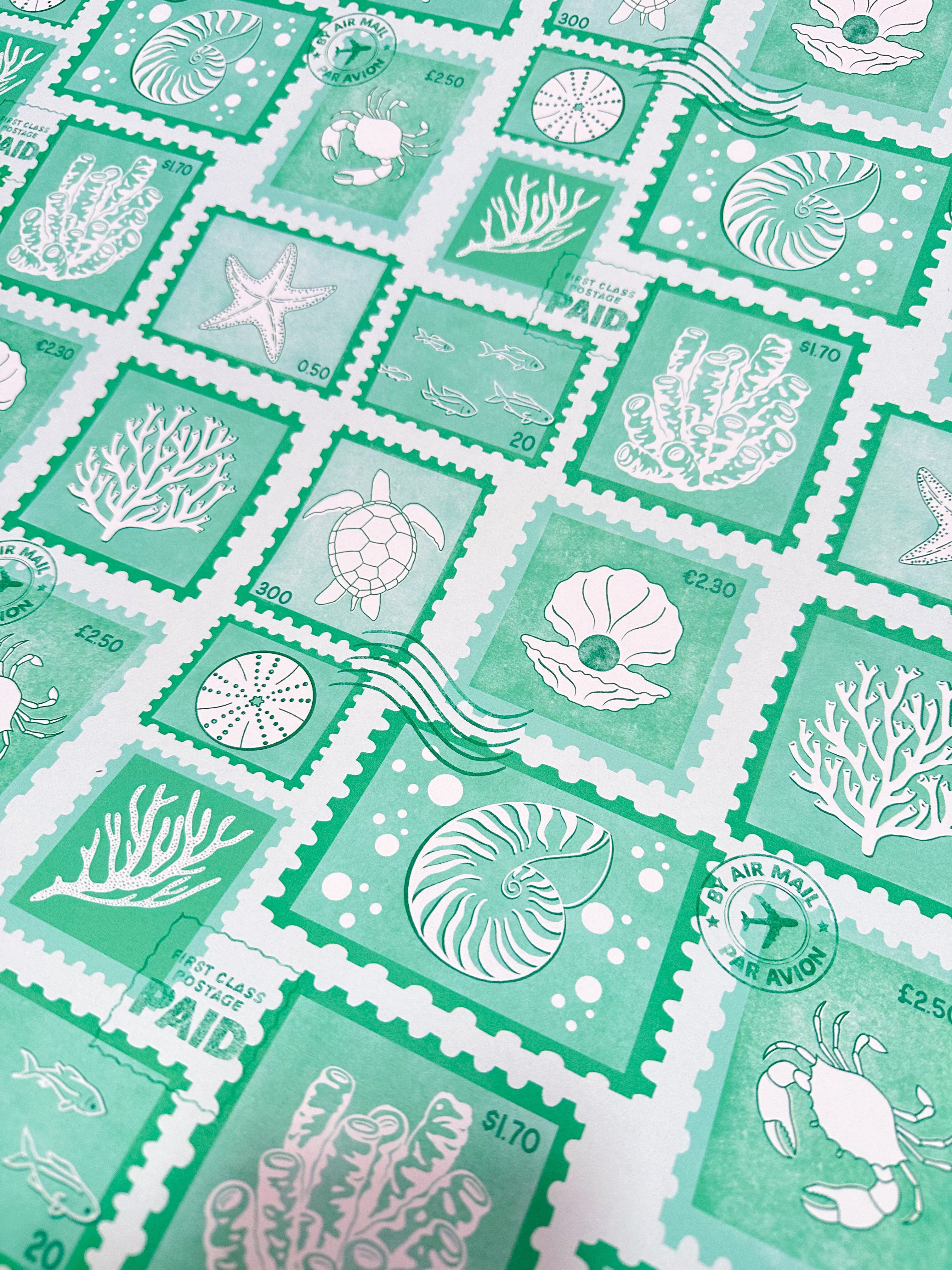 ‘Put your stamp on it’ holiday stamps wallpaper in green – Réka ...